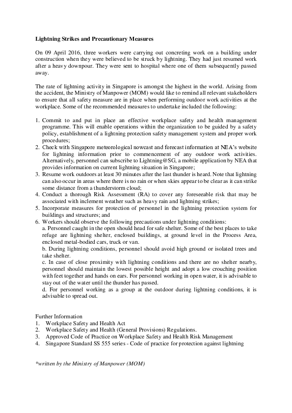 (PDF) Safety Measures Against Lightning Strikes in Outdoor Work