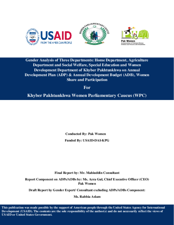 (PDF) Pak Women Gender Report on USAID format Final May 22