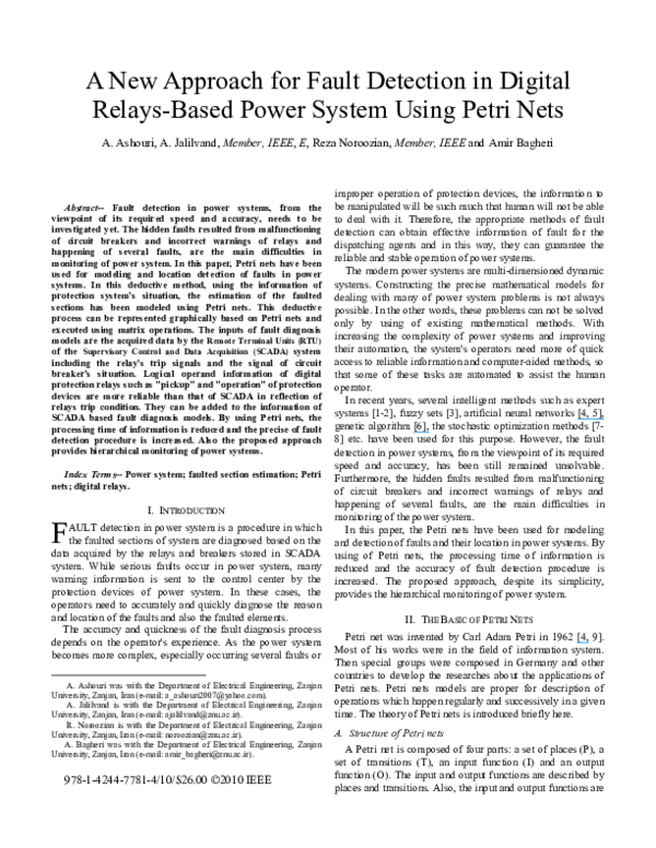 (PDF) A new approach for fault detection in digital relays-based power system using Petri nets