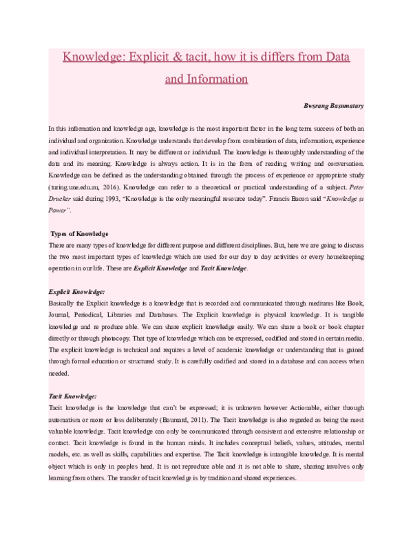 (DOC) Knowledge Explicit Tacit