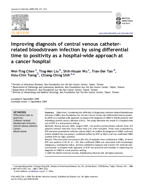 (PDF) Improving diagnosis of central venous catheter-related ...