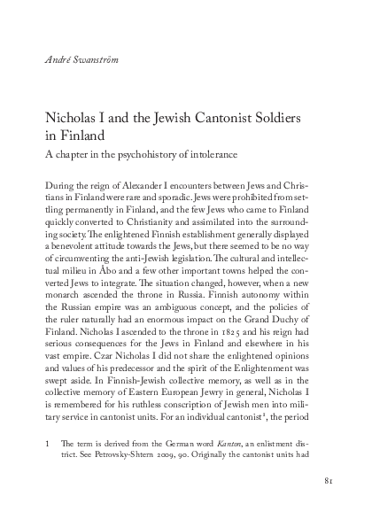 (PDF) Nicholas I and the Jewish Cantonist Soldiers in Finland