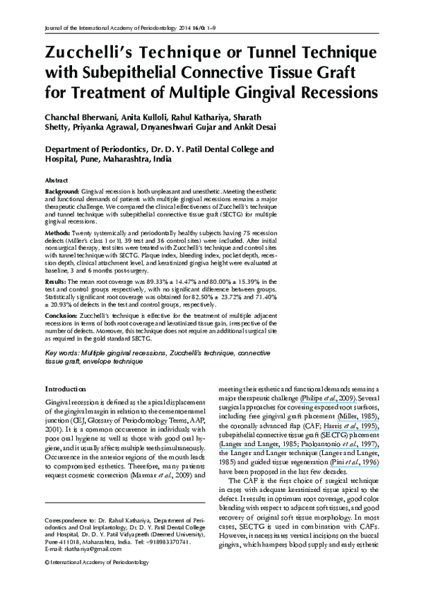 (PDF) Zucchelli's technique or tunnel technique with subepithelial ...