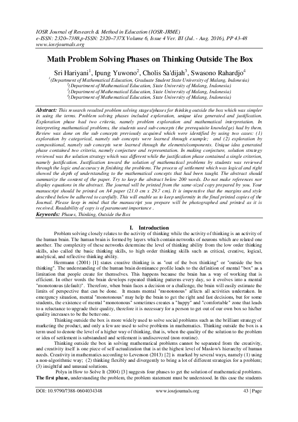Math Problem Solving Phases on Thinking Outside The Box