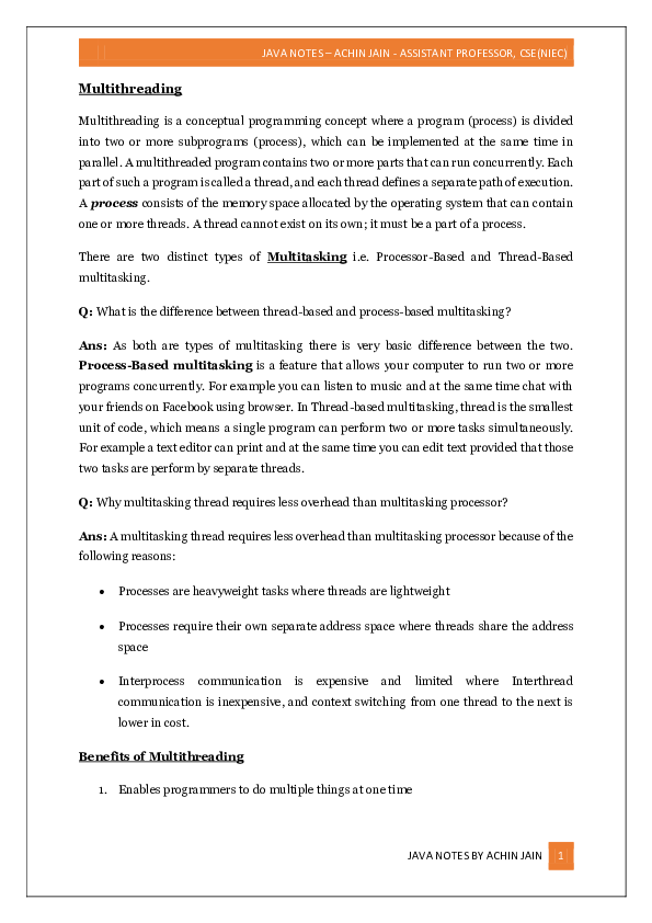 Pdf Uploads Notes Btech 5sem Cse Java Notes 1 Multithreading