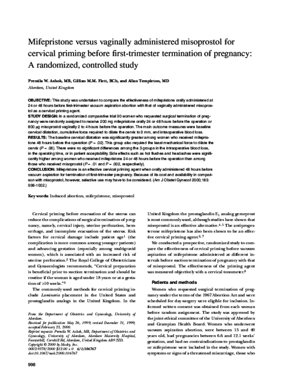 (PDF) Mifepristone versus vaginally administered misoprostol for ...