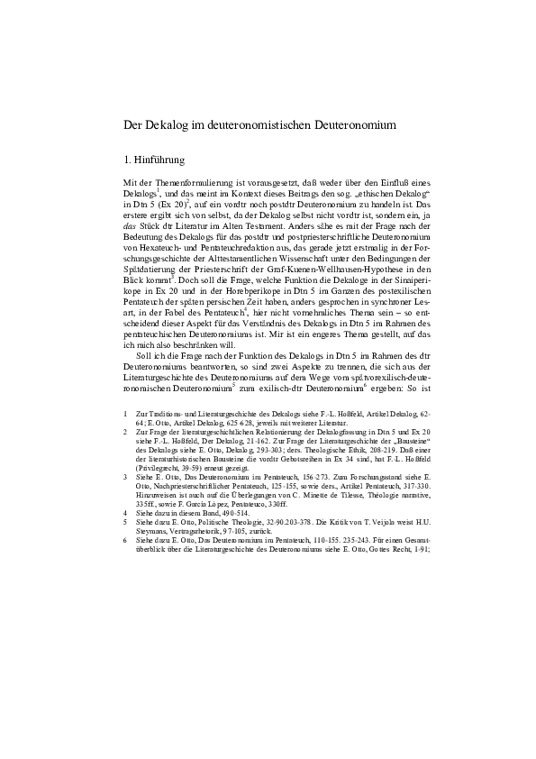 (PDF) Eckart Otto, Der Dekalog im deuteronomistischen Deuteronomium, in ...