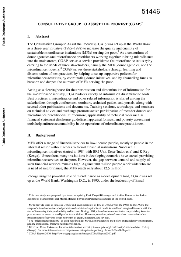 (PDF) Consultative Group to Assist the Poorest (CGAP)