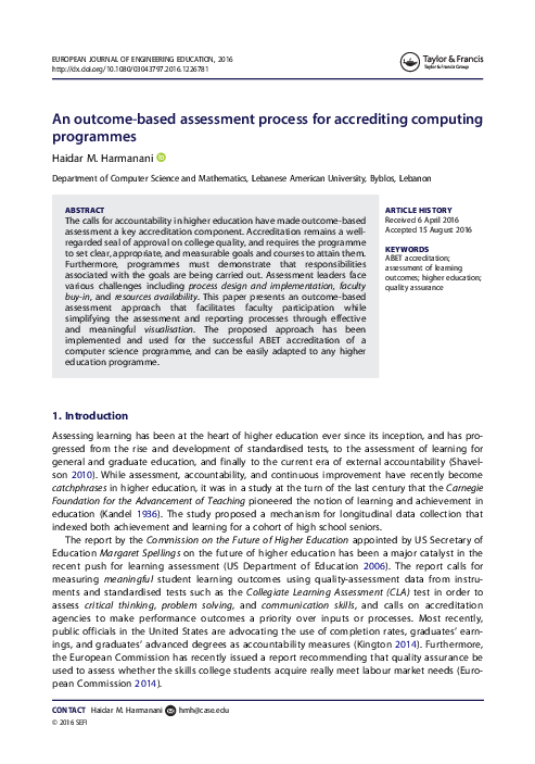 Pdf An Outcome Based Assessment Process For Accrediting Computing Programmes