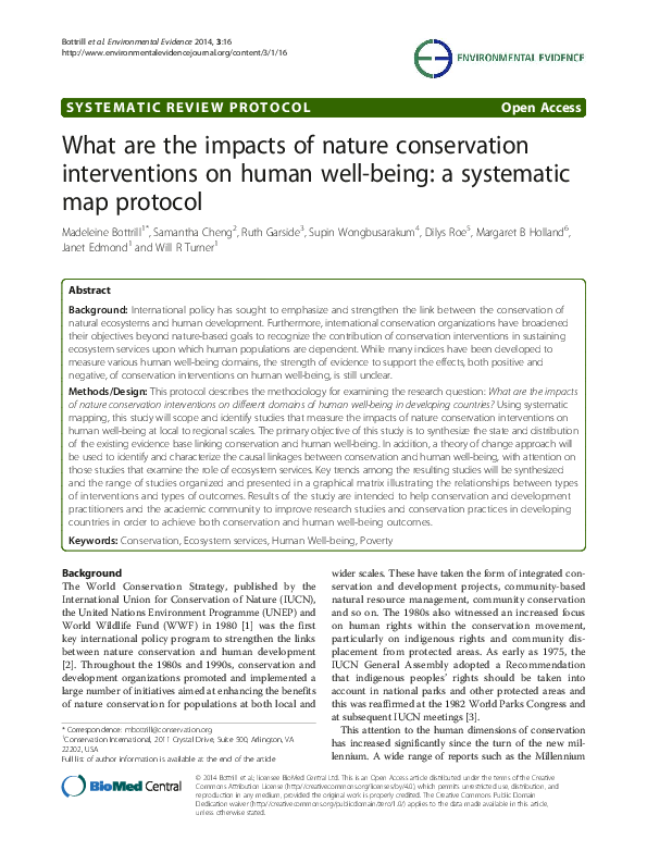 (PDF) What are the impacts of nature conservation interventions on ...