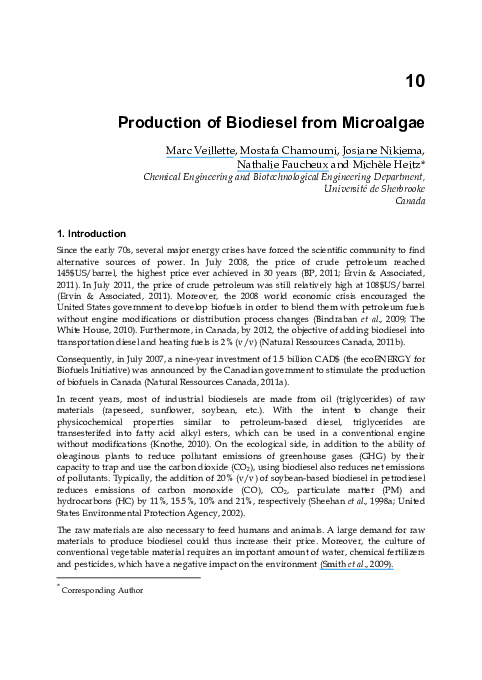 (PDF) Microalgae Biodiesel: Production and Benefits