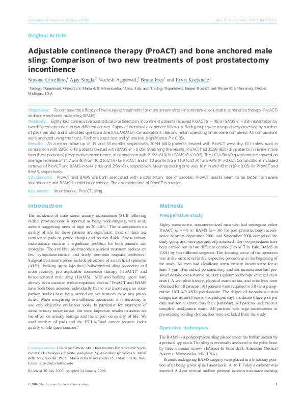 (PDF) Adjustable continence therapy (ProACT) and bone anchored male ...