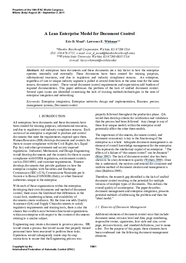 (PDF) A Lean Enterprise Model for Document Control