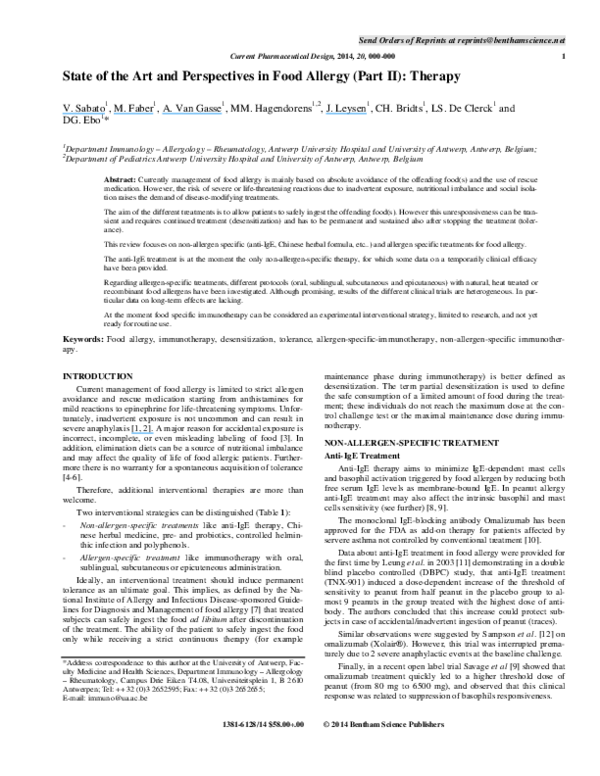 (PDF) State of the Art and Perspectives in Food Allergy (Part I): Diagnosis