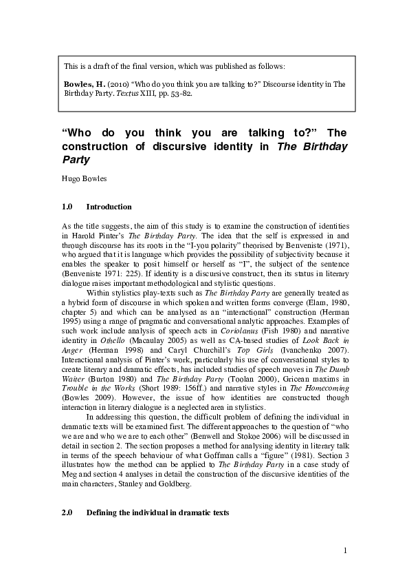 (PDF) " Who do you think you are talking to? " The construction of ...