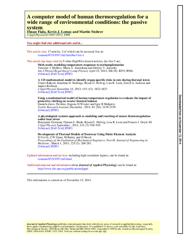 (PDF) A computer model of human thermoregulation for a wide range of ...