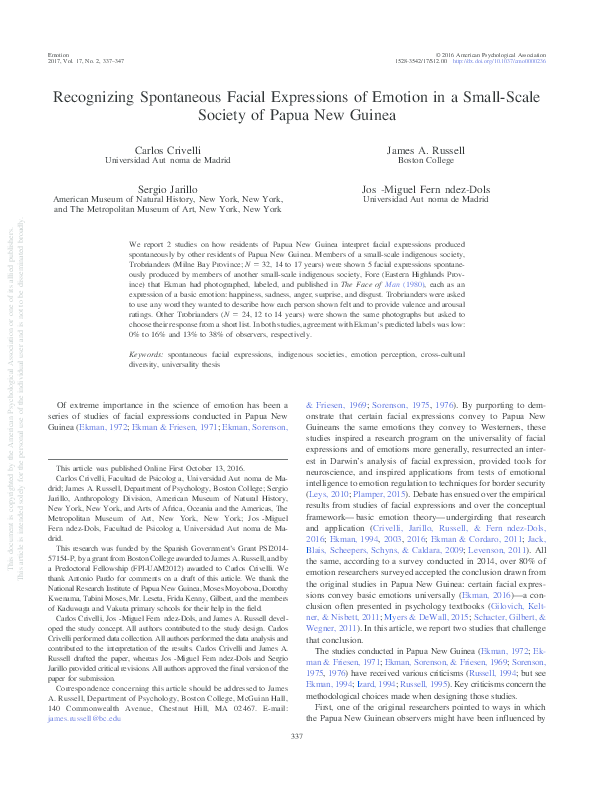 (PDF) Recognizing Spontaneous Facial Expressions of Emotion in a Small ...
