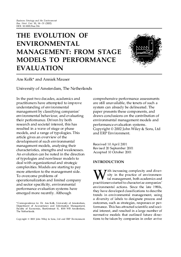 (PDF) The evolution of environmental management: from stage models to ...