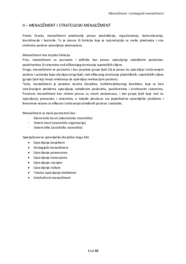(PDF) II – MENADŽMENT I STRATEGIJSKI MENADŽMENT