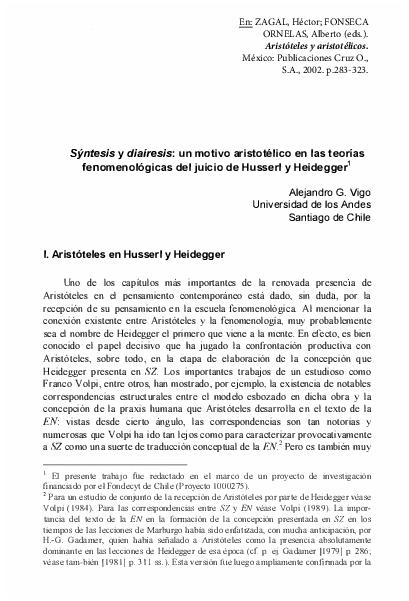 (PDF) Syntesis y diaíresis: un motivo aristotélico en las teorías ...