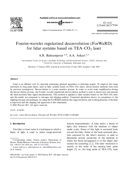 Pdf Fourier Wavelet Regularized Deconvolution Forward For Lidar Systems Based On Teaco2 Laser