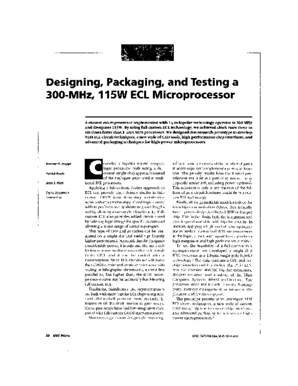 (PDF) Designing, packaging, and testing a 300-MHz, 115 W ECL microprocessor