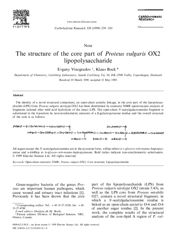 (PDF) The structure of the core part of Proteus vulgaris OX2 ...