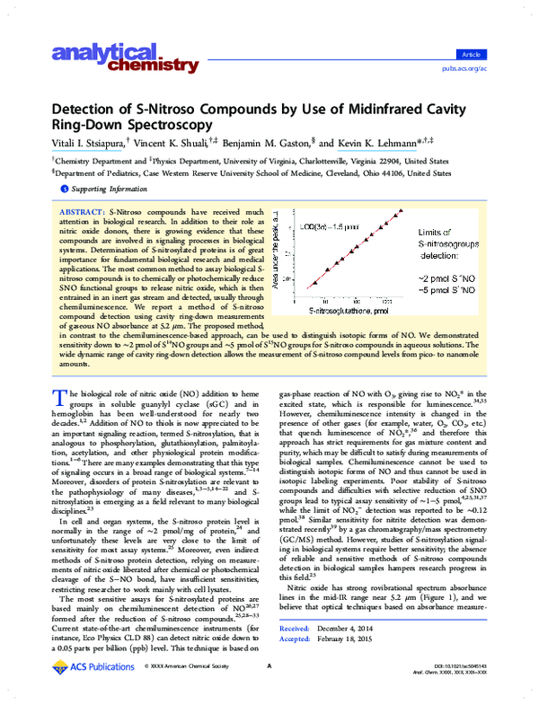 (PDF) Detection of S-Nitroso Compounds by Use of Midinfrared Cavity ...