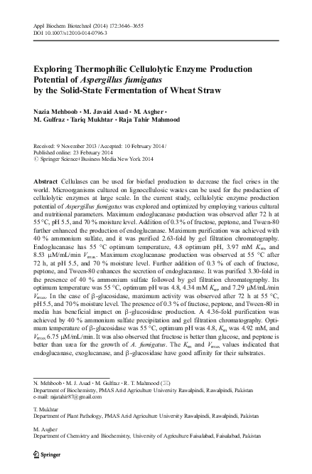 (PDF) Exploring Thermophilic Cellulolytic Enzyme Production Potential of Aspergillus fumigatus ...