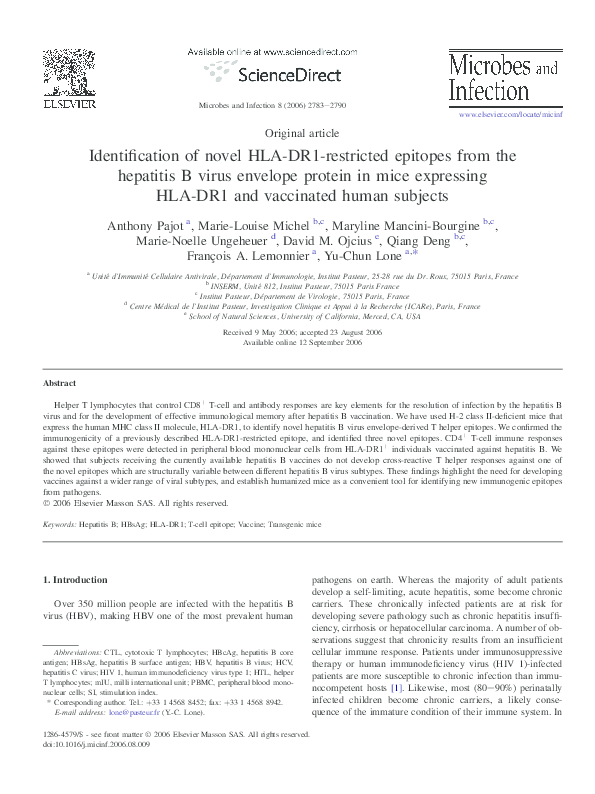 (PDF) Novel HLA-DR1 Epitopes in Hepatitis B Virus
