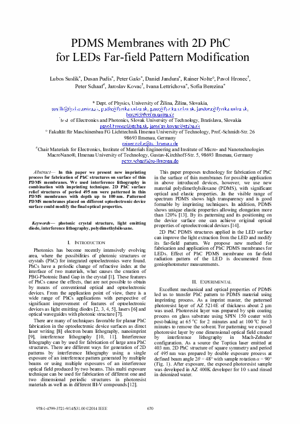 (PDF) PDMS membranes with 2D PhC for LEDs far-field pattern modification | Rainer Nolte and ...