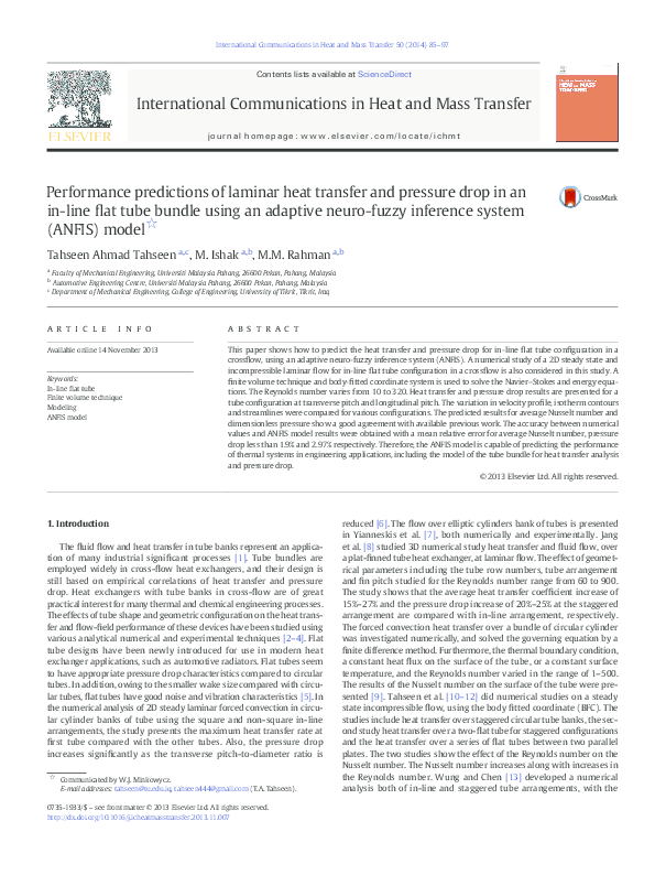 (PDF) Artificial Neural Network Modeling of Heat Transfer in a Staggered Cross-flow Tube-type ...