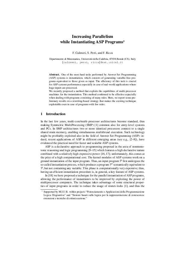 (PDF) Increasing Parallelism while Instantiating ASP Programs