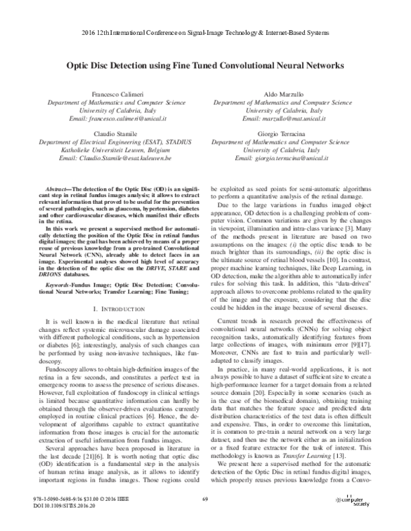 Pdf Optic Disc Detection Using Fine Tuned Convolutional Neural Networks