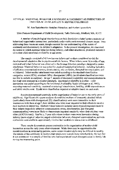 (PDF) Atypical maternal behavior and infant attachment as predictors of ...