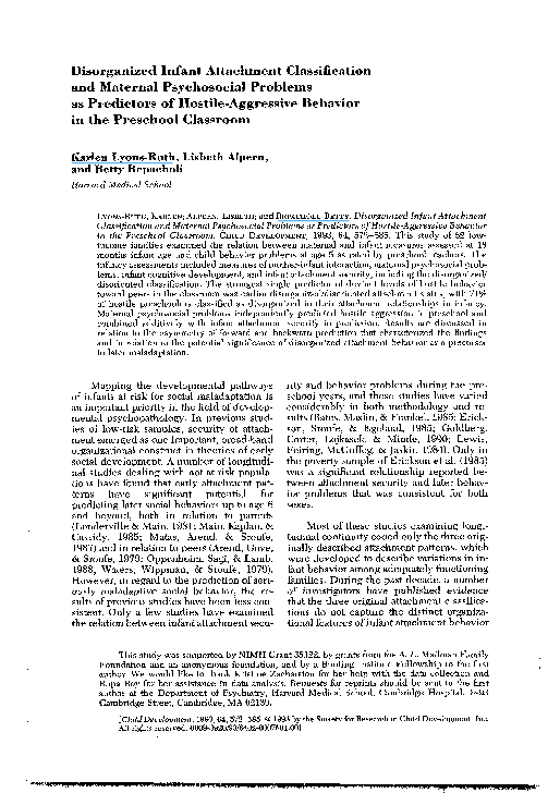 (PDF) Disorganized Infant Attachment Classification and Maternal ...