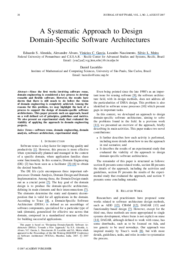 (PDF) A Systematic Approach to Design Domain-Specific Software Architectures