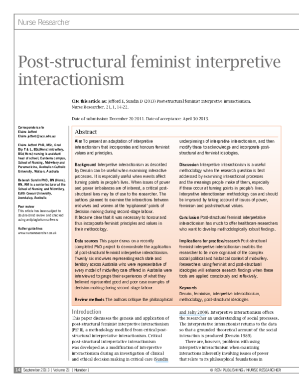 (PDF) Post-structural feminist interpretive interactionism | Deb Sundin ...