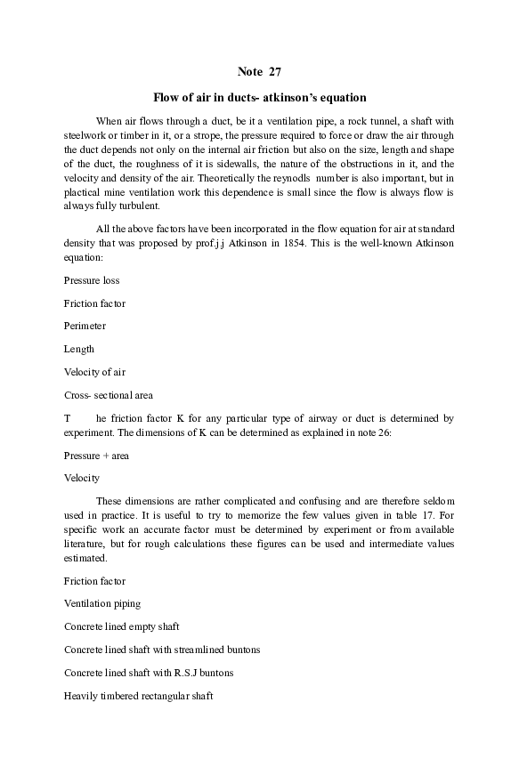 (DOC) Note 27 Flow of air in ducts-atkinson's equation