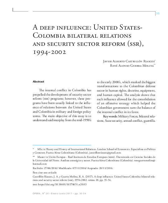 (PDF) A deep influence: United States- Colombia bilateral relations and ...