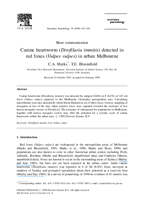 (PDF) Canine heartworm (Dirofilaria immitis) detected in red foxes (Vulpes vulpes) in urban ...
