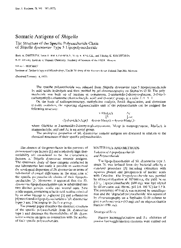 (PDF) Somatic Antigens of Shigella. The Structure of the Specific ...