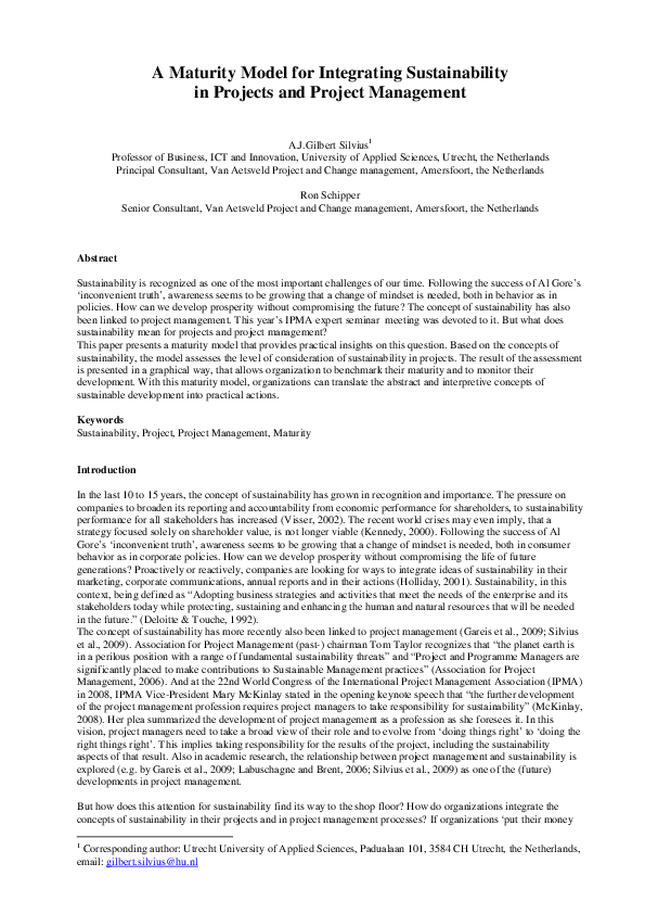 (PDF) A Maturity Model for Integrating Sustainability in Projects and ...