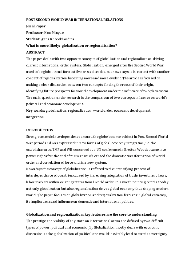 (PDF) POST SECOND WORLD WAR INTERNATIONAL RELATIONS