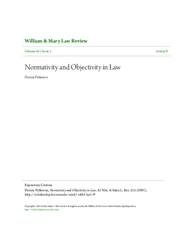 (PDF) Normativity and Objectivity in Law