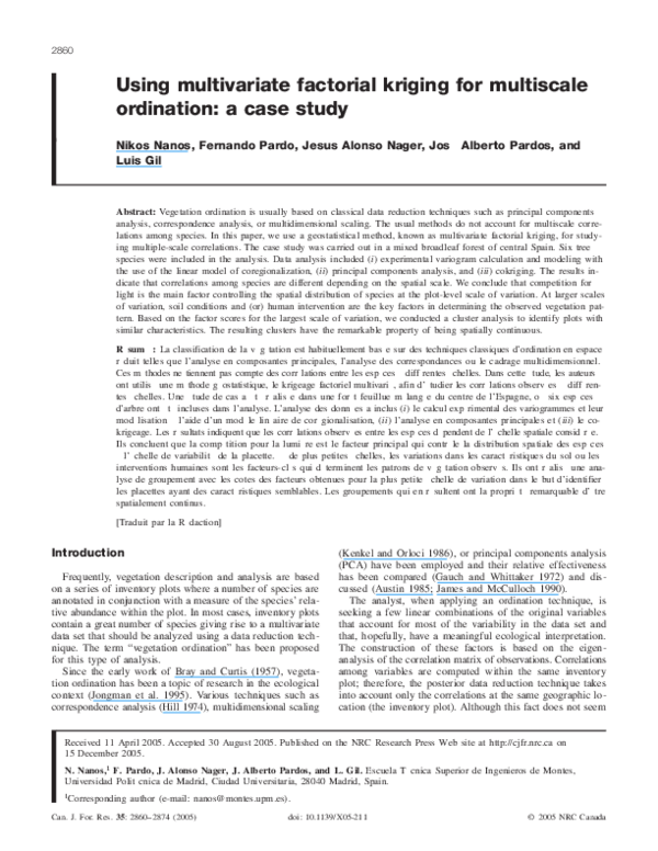 (PDF) Using multivariate factorial kriging for multiscale ordination: a case study