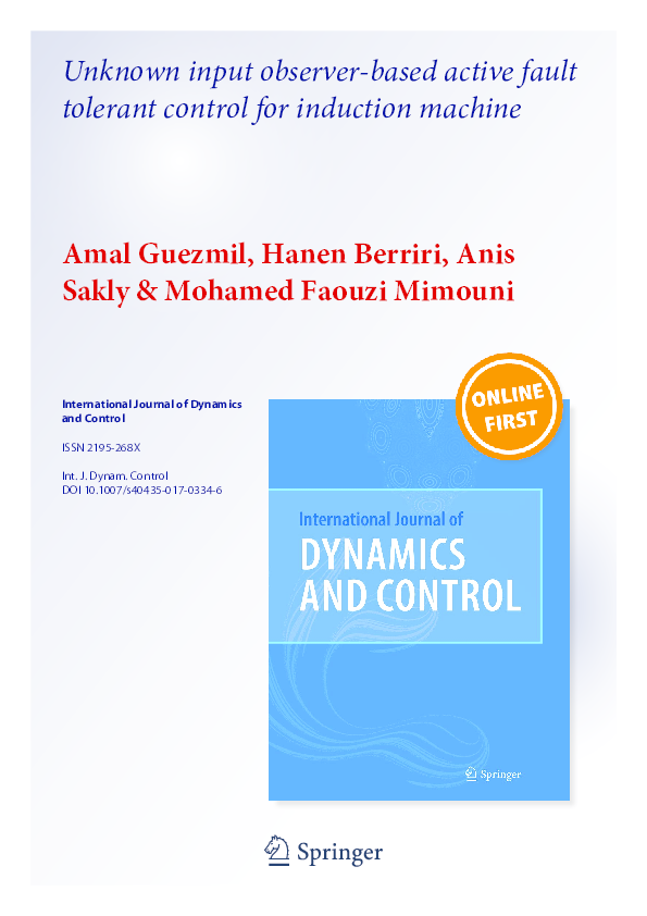 Pdf Unknown Input Observer Based Active Fault Tolerant Control For Induction Machine Amal