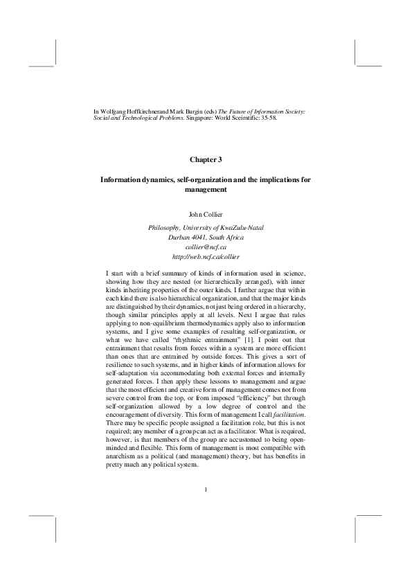 (PDF) Information dynamics, self-organization and the implications for ...