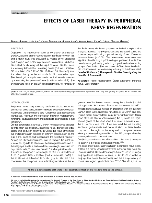 (PDF) EFFECTS OF LASER THERAPy IN PERIPHERAL NERVE REGENERATION