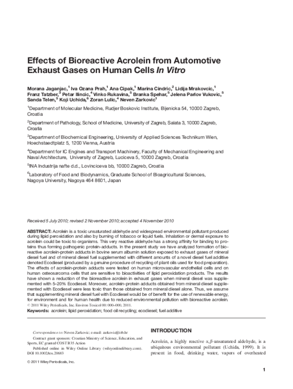 (PDF) Effects of bioreactive acrolein from automotive exhaust gases on ...